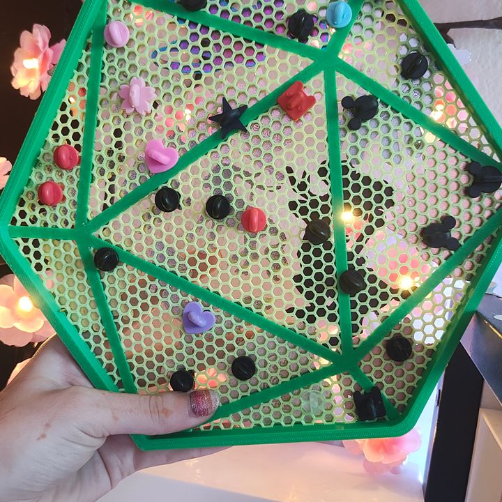 3D Printable d20 Pinboard - D&D Enamel Pin Display Board by Kelcy Knapp