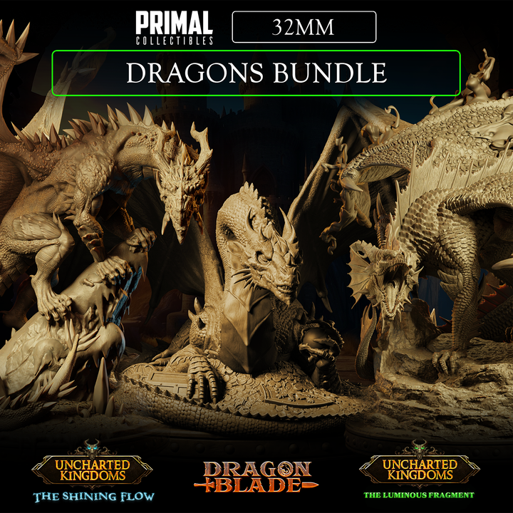 3D Printable 3 miniatures - 32mm - Dragons Bundle - Uncharted Kingdom ...