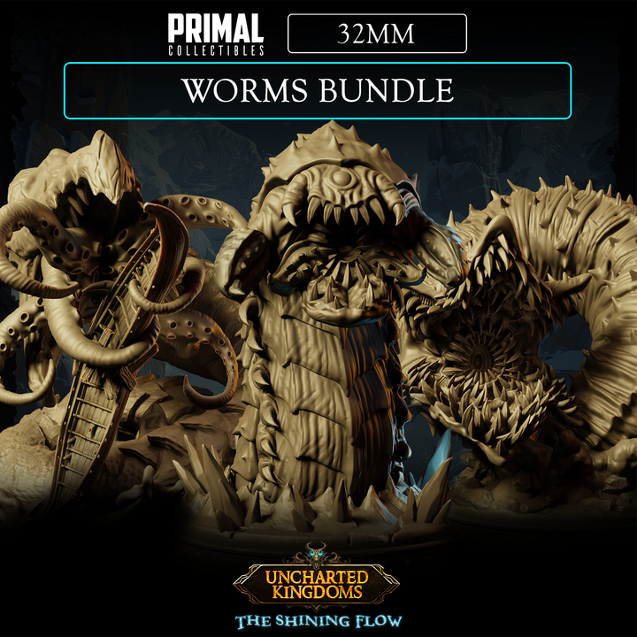 3D Printable 3 miniatures - 32mm - Worms Bundle - Uncharted Kingdom by PRIMAL Collectibles