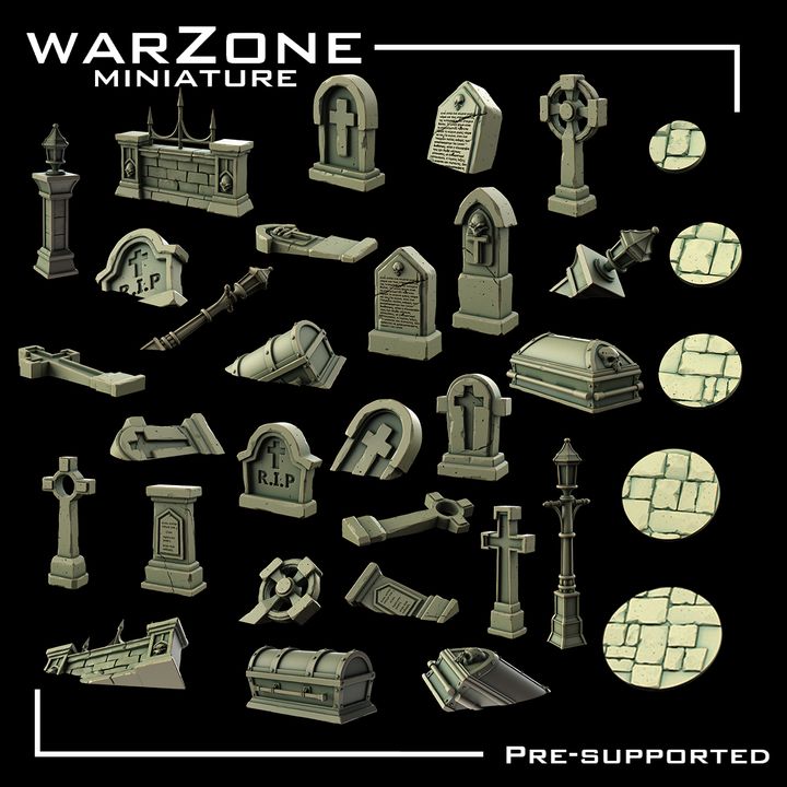 3D Printable Cemetery / cemetery Graveyard Basing Bits by WarZone Miniature