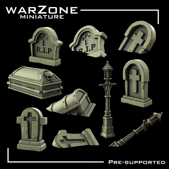 3D Printable Cemetery / cemetery Graveyard Basing Bits by WarZone Miniature
