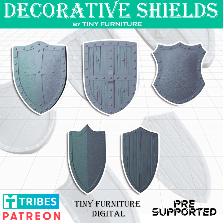 3D Printable Decorative Shields by Tiny Furniture