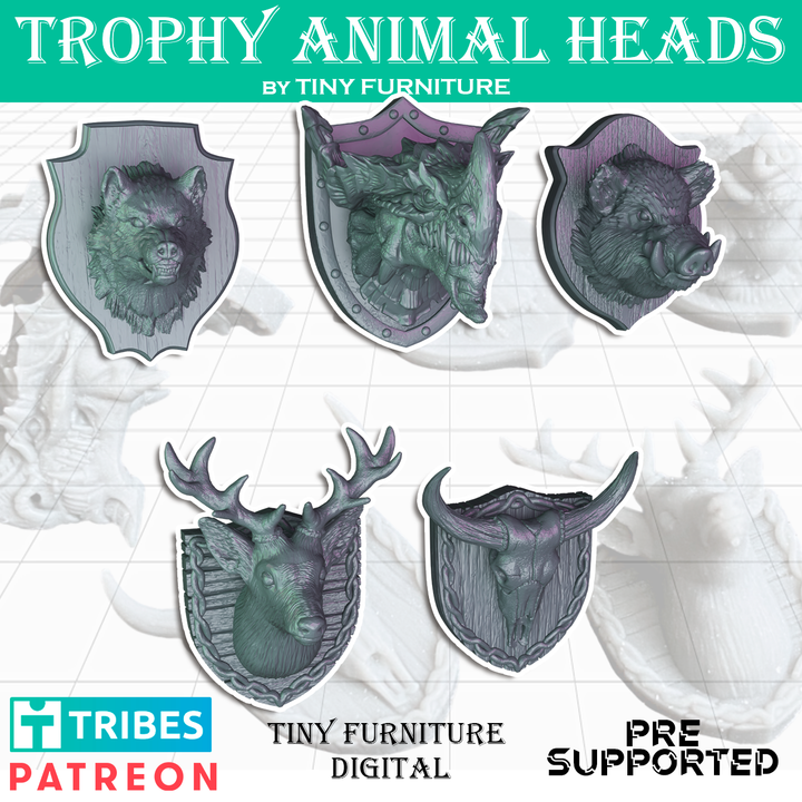 3D Printable Trophy animal heads by Tiny Furniture