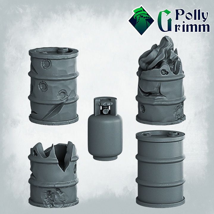 3D Printable Sci-fi tabletop miniature. Terrain, barrels set by PollyGrimm
