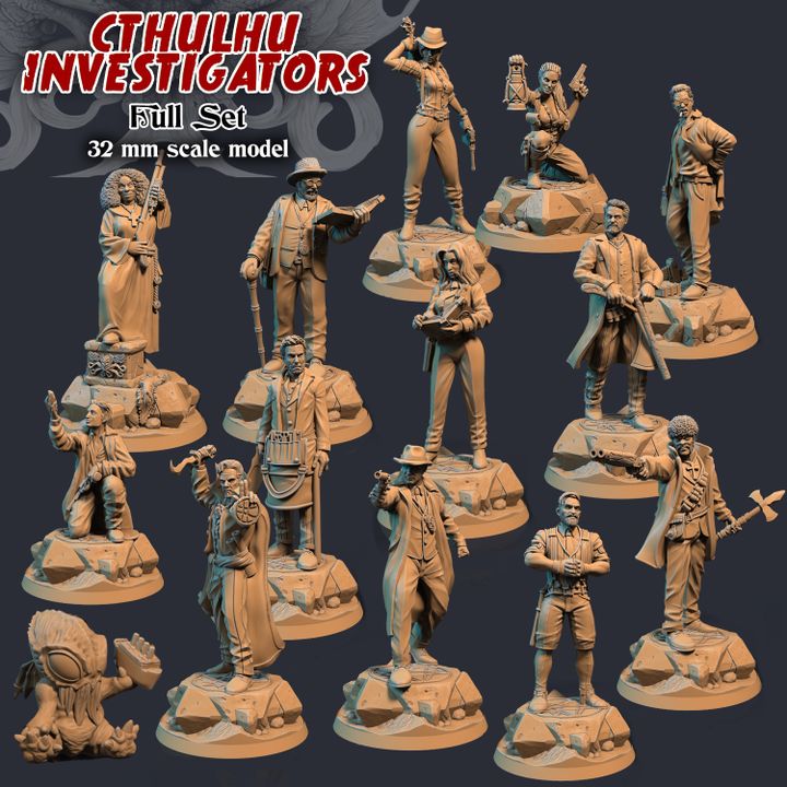 3D Printable Cthulhu Investigators - Full Set by Sculptorium of Madness