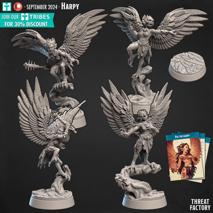 3D Printable Four harpies by Threat Factory