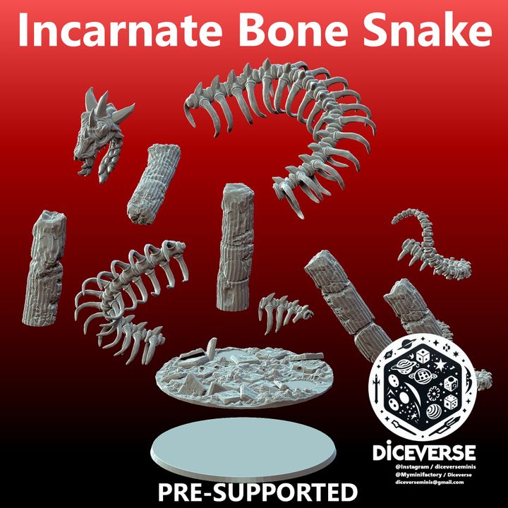 3D Printable Incarnate Bone Snake by Diceverse