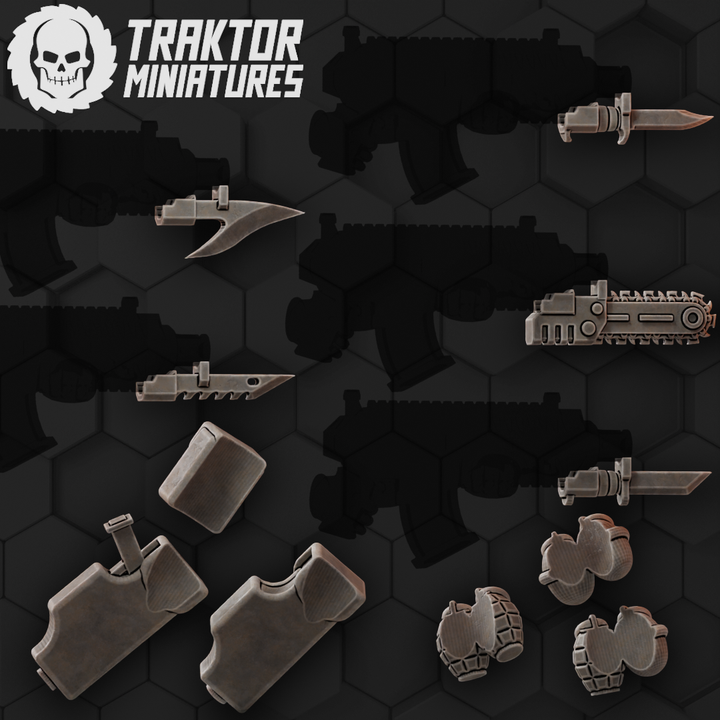 3D Printable Mk Hex Bayonets and Pouches by Traktor Miniatures