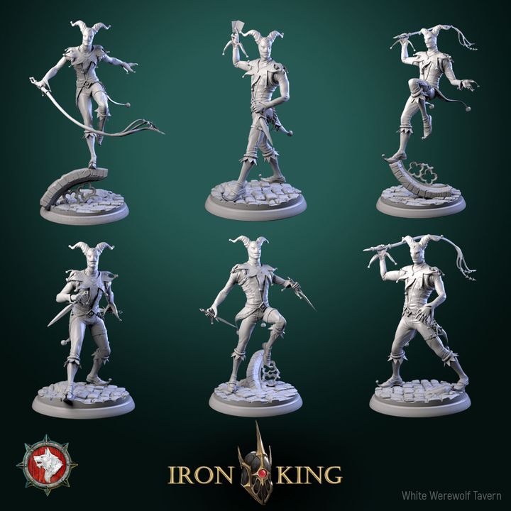 3D Printable Jester killer 32mm set 6 miniatures pre-supported + dnd 5e ...