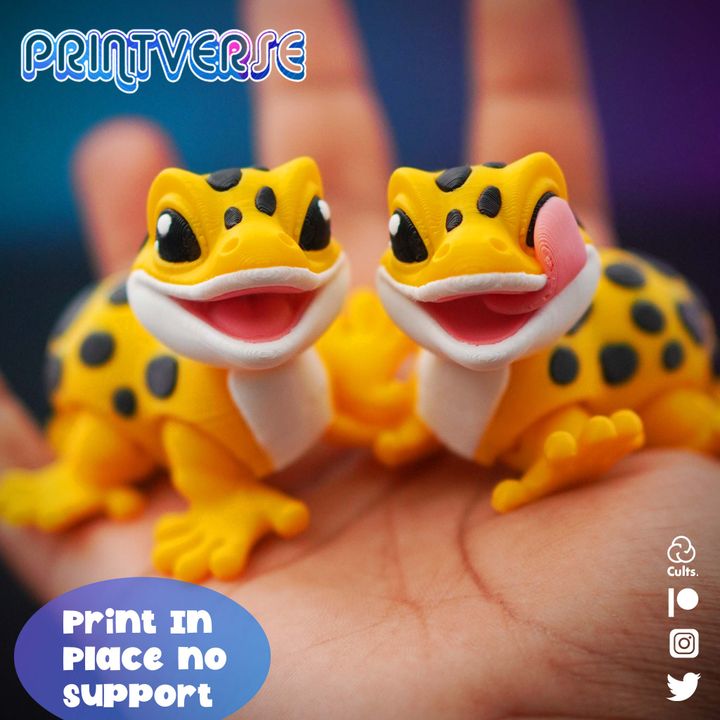 3D Printable Flexy Print In Place Baby Leopard Gecko by Printverse