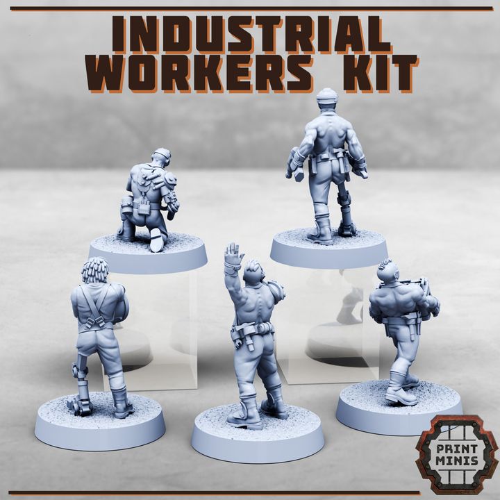 3D Printable Industrial Workers Kit x5 by Print Minis