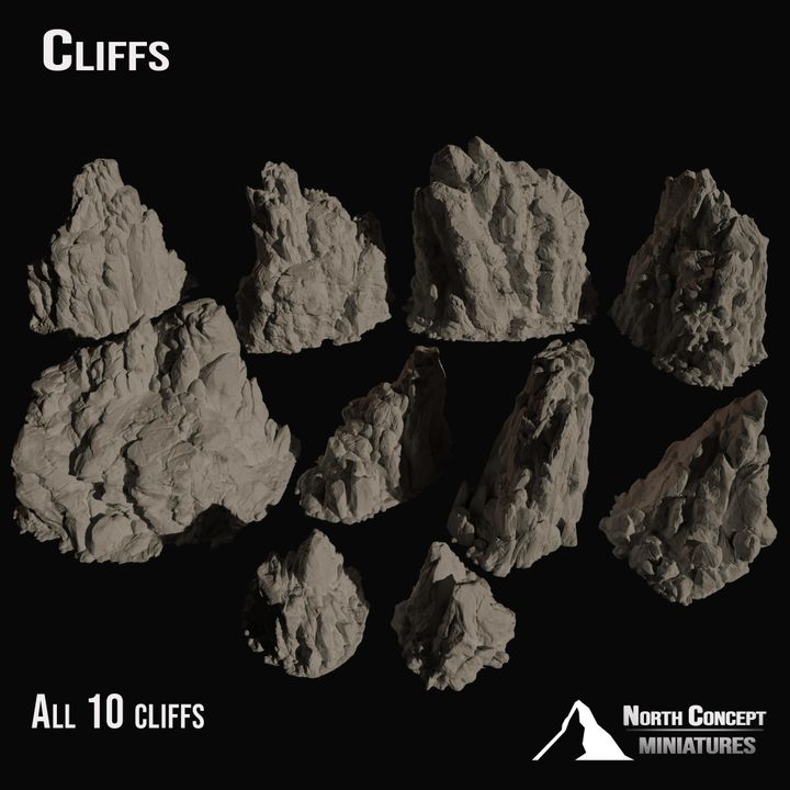 3D Printable Cliffs - Terrain by North Concept Miniatures