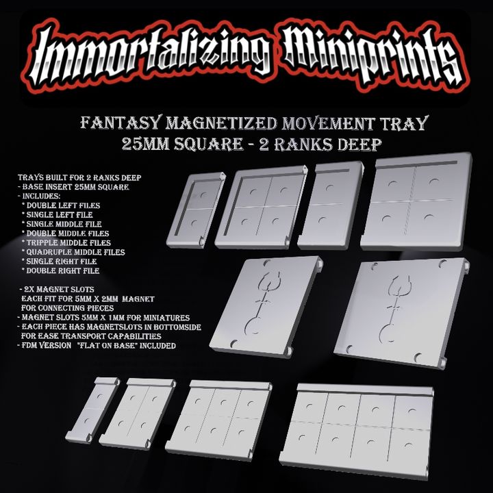 3D Printable Fantasy Magnetized Modular Movement Tray 2 Ranks 25mm Square by Immortalizing ...