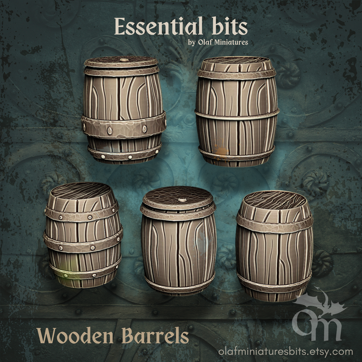 3D Printable Wooden barrels by Olaf Miniatures Bits