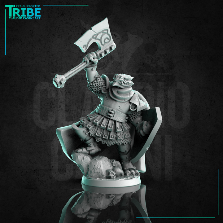 3D Printable (0226) Male dragon folk warrior cleric with great axe or ...