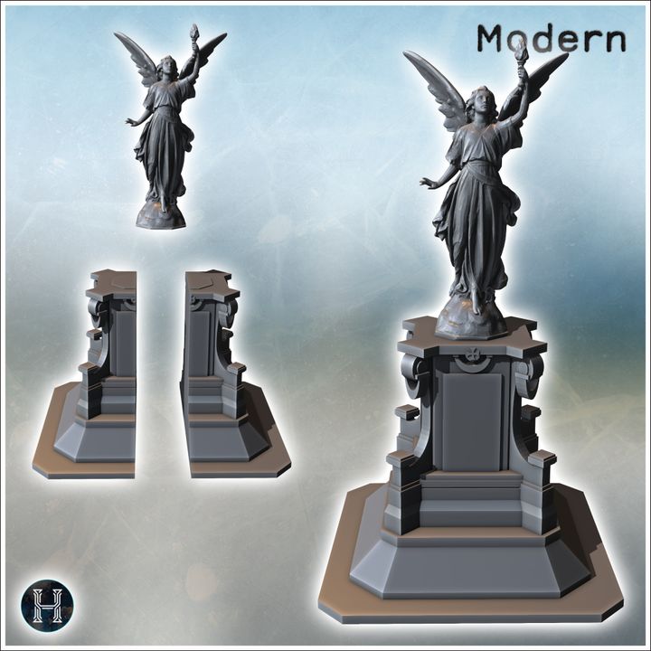 3D Printable Statue of an angelic figure holding a torch, standing on a ...