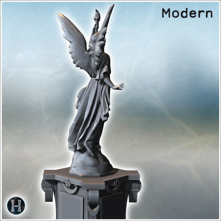 3D Printable Statue of an angelic figure holding a torch, standing on a ...