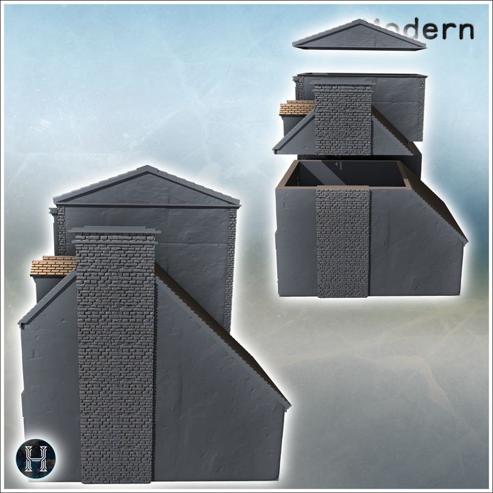 Download Pair of attached buildings, one with a detailed facade and the ...