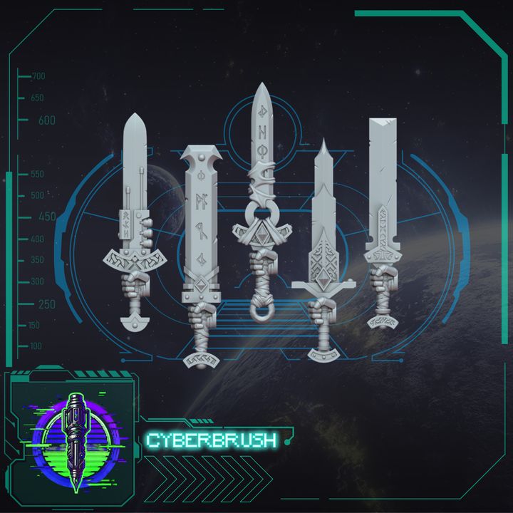3D Printable Space Viking Power Sword set 1 by Cyberbrush