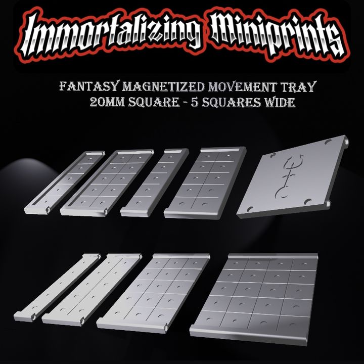 3D Printable Fantasy Magnetized Modular Movement Tray 5x 20mm square by Immortalizing Miniprints