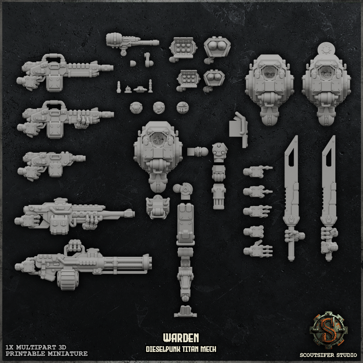 3D Printable Warden | Dieselpunk Titan Mech by Scoutsifer Studio