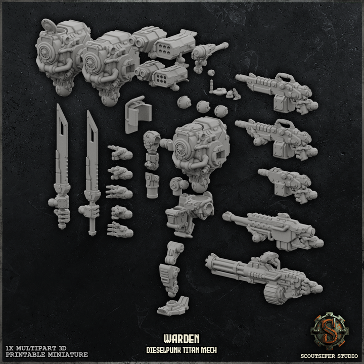 3D Printable Warden | Dieselpunk Titan Mech by Scoutsifer Studio