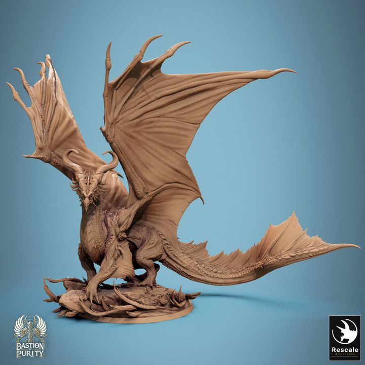 3D Printable Legendary Metallic Bronze Dragon Stand by Rescale Miniatures