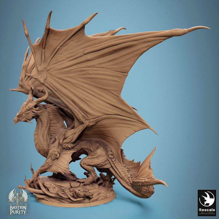3D Printable Legendary Metallic Bronze Dragon Stand by Rescale Miniatures