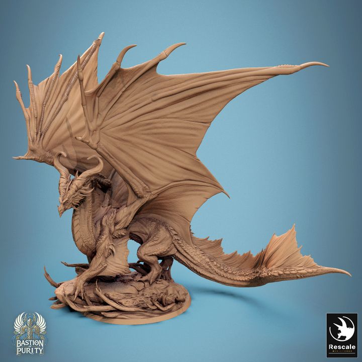3D Printable Legendary Metallic Bronze Dragon Stand by Rescale Miniatures