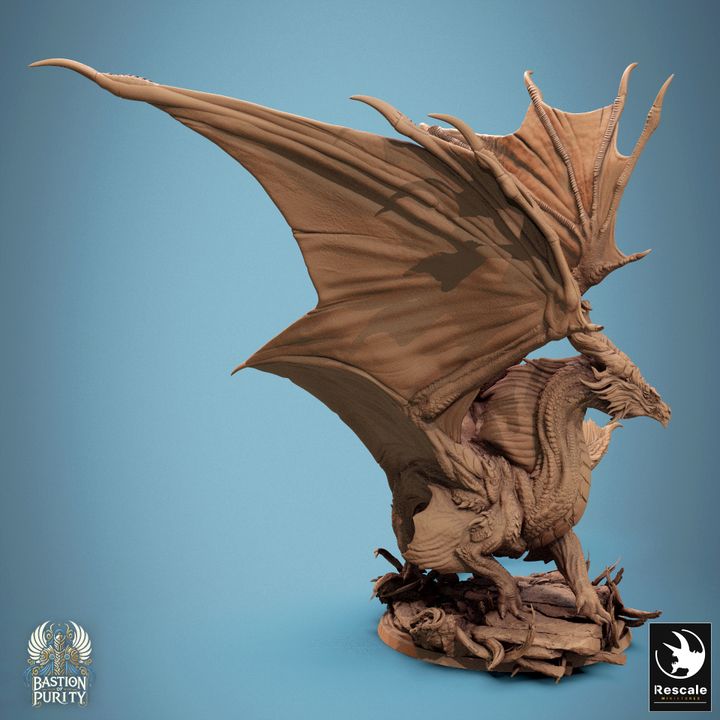 3D Printable Legendary Metallic Bronze Dragon Stand by Rescale Miniatures