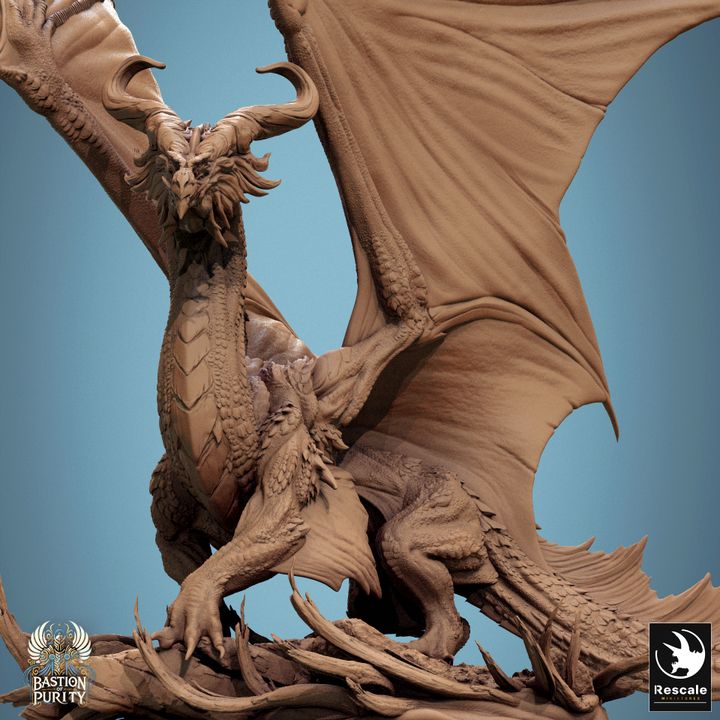 3D Printable Legendary Metallic Bronze Dragon Stand by Rescale Miniatures