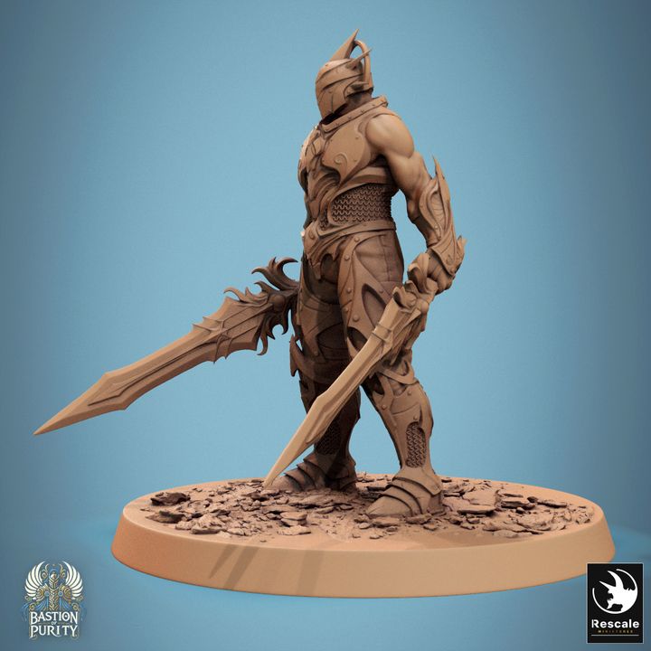 3D Printable Sentinel of Aetherium Double Sword by Rescale Miniatures