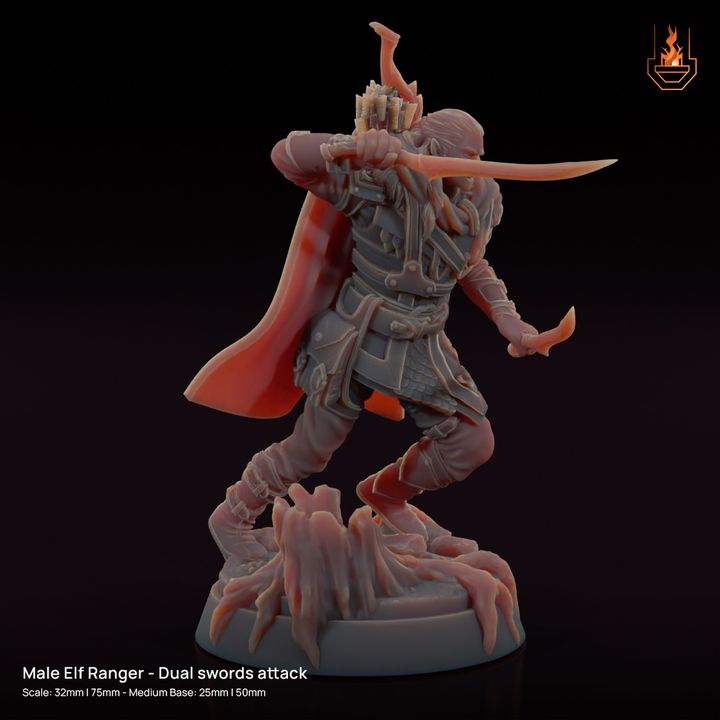 3D Printable Male Elf Ranger - Dual swords attack [Supported] by ...