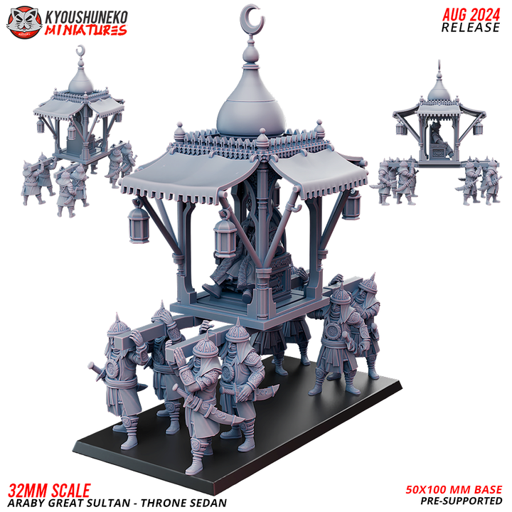 3D Printable Araby Great Sultan | Throne Sedan by Kyoushuneko Miniatures