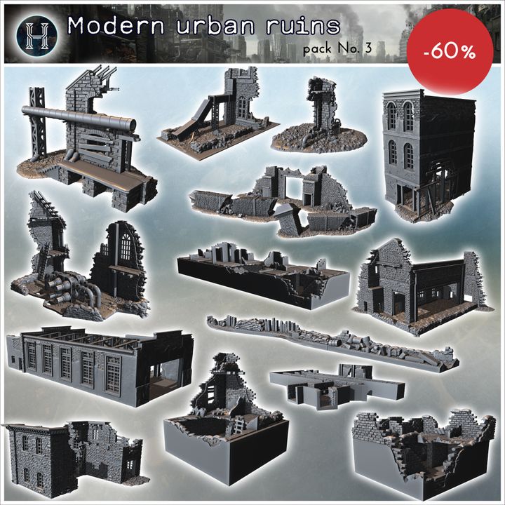 3D Printable Modern urban ruins pack No. 3 - Modern WW2 WW1 World War ...