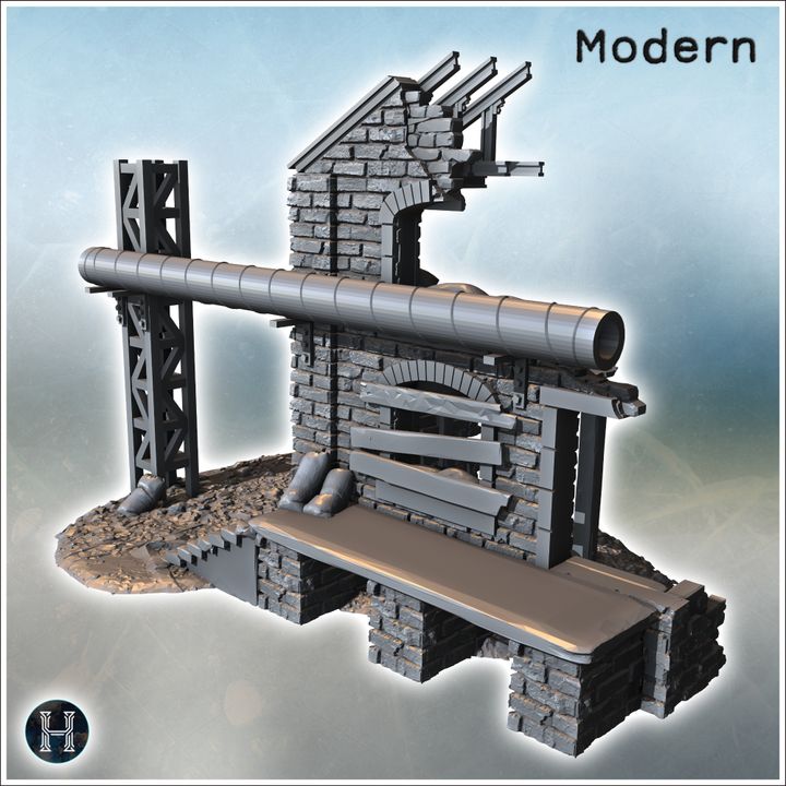 3D Printable Three-story building with arched windows, missing walls ...