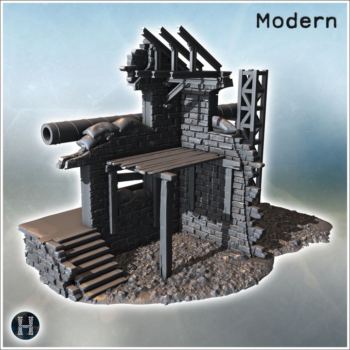 3D Printable Three-story building with arched windows, missing walls ...