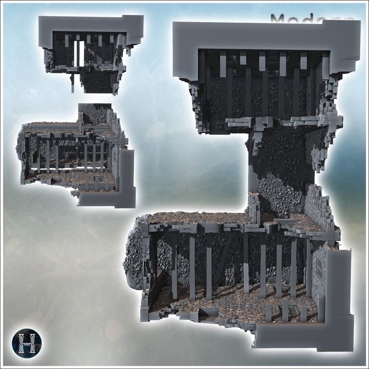 3D Printable Brick building with missing sections, collapsed floors ...