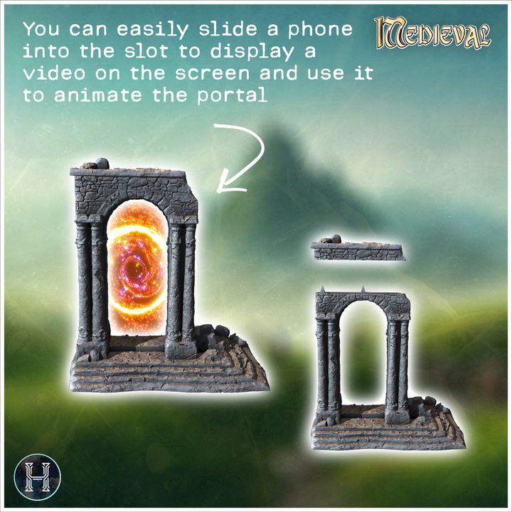 3D Printable Ancient stone archway with detailed sculptures and worn ...