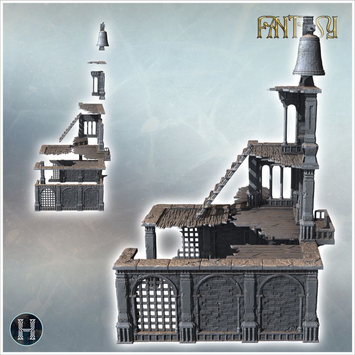 3D Printable Ancient bell tower with detailed gothic architecture and ...