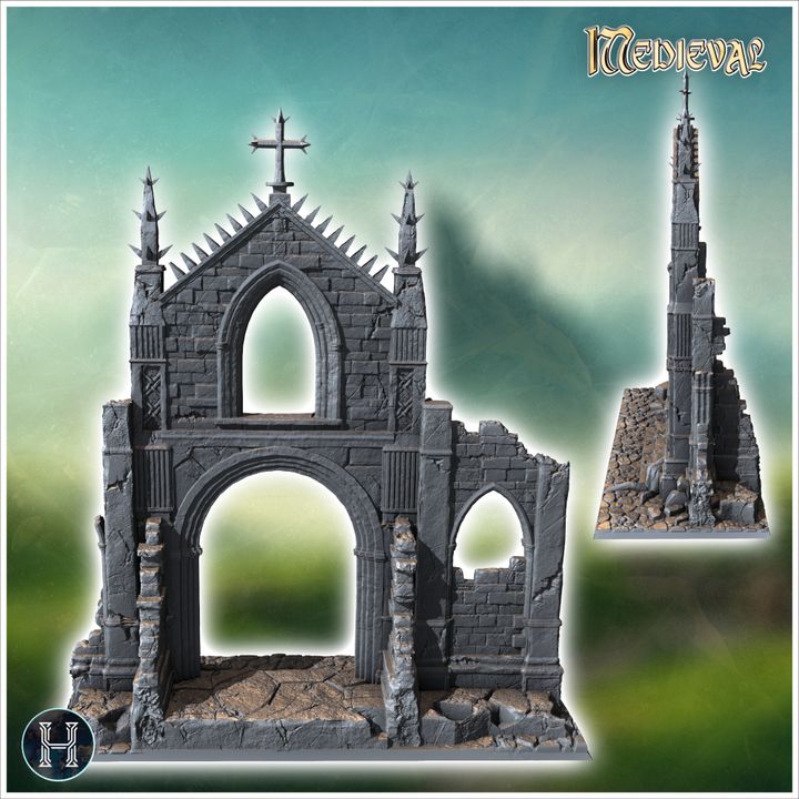 3D Printable Ancient gothic arch with detailed carvings and two spiky ...