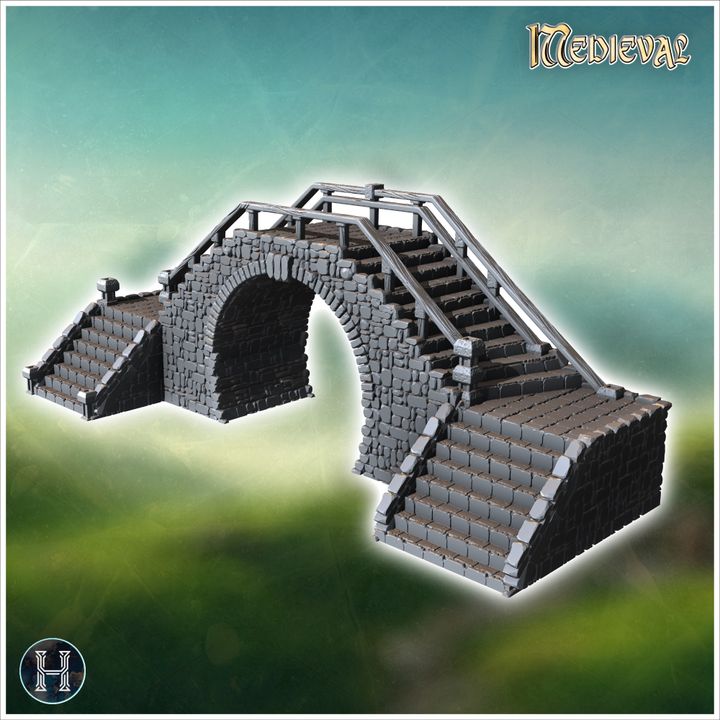 3D Printable Medieval stone bridge with right-angled staircase and ...