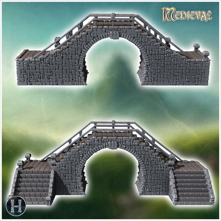 3D Printable Medieval stone bridge with right-angled staircase and ...