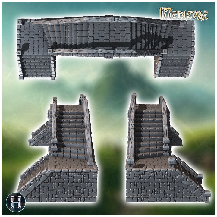 3D Printable Medieval stone bridge with right-angled staircase and ...