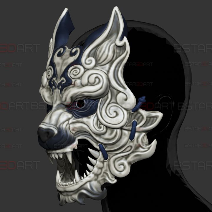 3D Printable Grey Wolf Hannya Mask - Samurai Oni Mask - Halloween ...