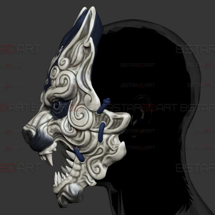 3D Printable Grey Wolf Hannya Mask - Samurai Oni Mask - Halloween ...