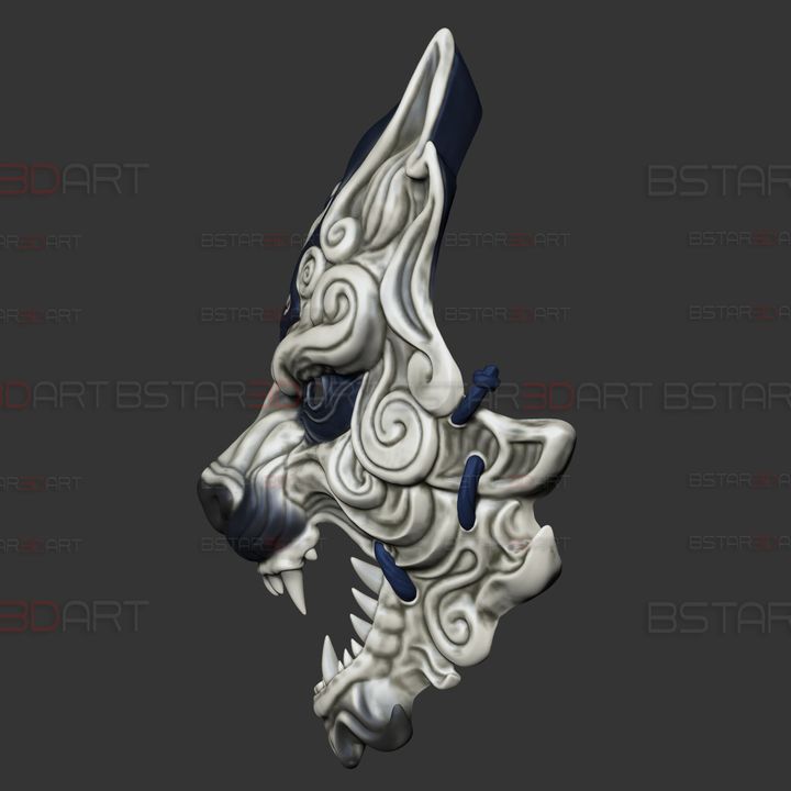 3D Printable Grey Wolf Hannya Mask - Samurai Oni Mask - Halloween ...