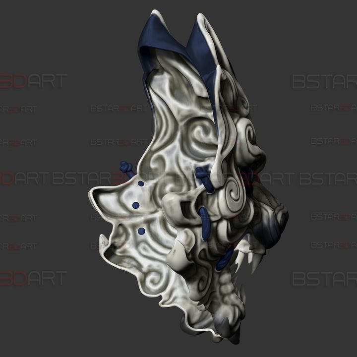 3D Printable Grey Wolf Hannya Mask - Samurai Oni Mask - Halloween ...