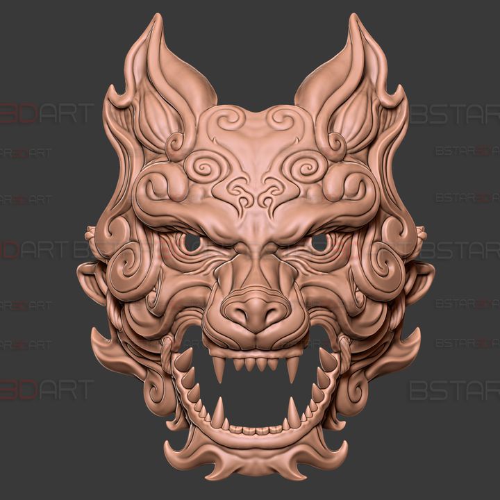 3D Printable Grey Wolf Hannya Mask - Samurai Oni Mask - Halloween ...