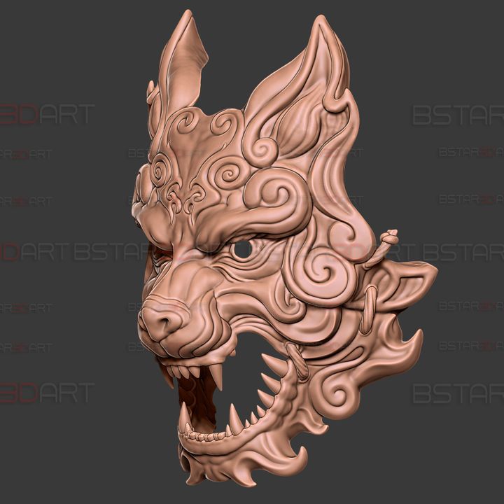 3D Printable Grey Wolf Hannya Mask - Samurai Oni Mask - Halloween ...